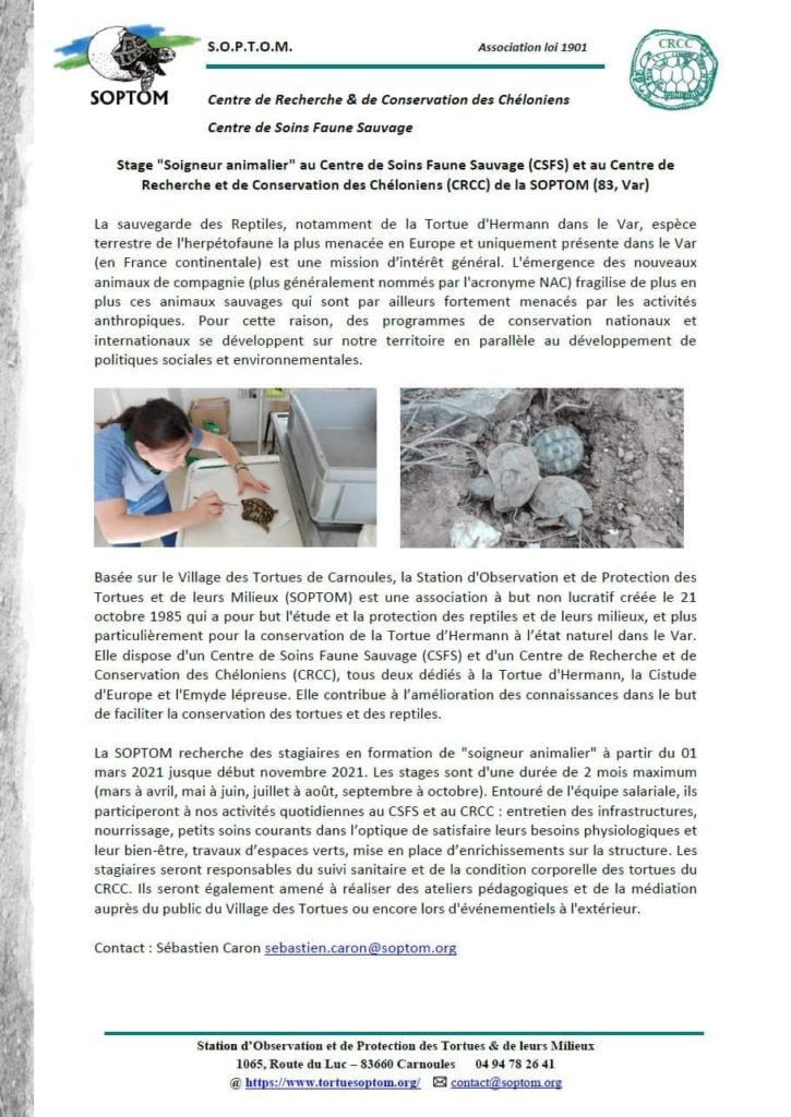 Stage « soigneur animalier » au Centre de Soins Faune Sauvage (CSFS) et ...